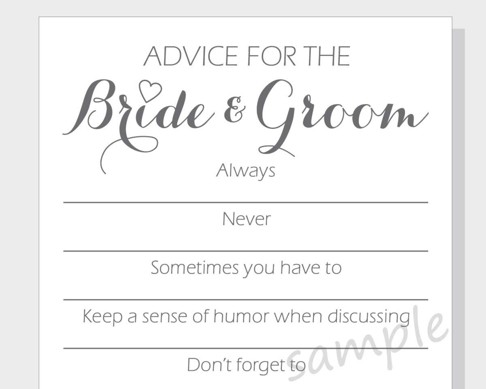 Diy Advice For The Bride And Groom Printable Cards For A Bridal Etsy