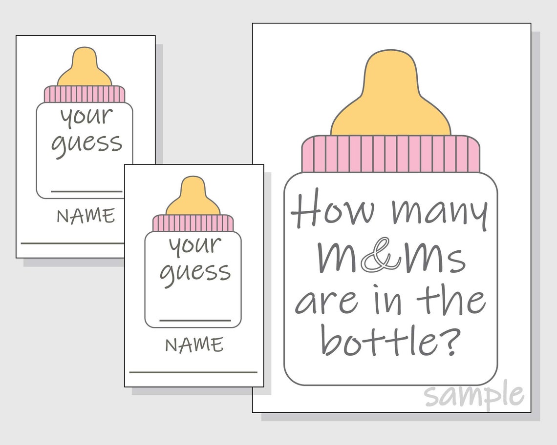 How Many M&ms Are in the Bottle? Printable Baby Shower Game - Candy ...