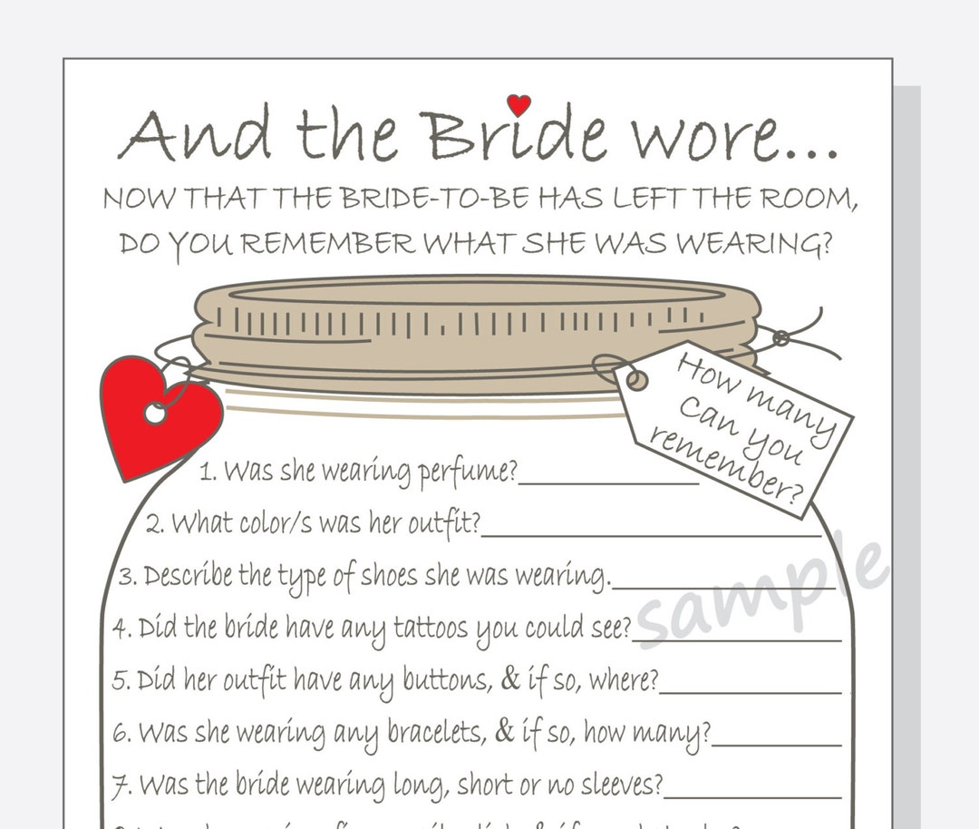 And the Bride Wore... Printable Cards Bridal Shower Game DIY Rustic ...