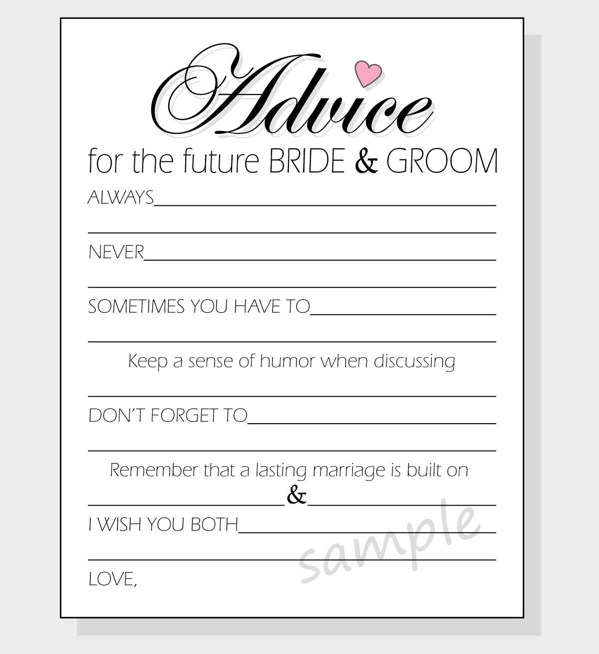 Diy Advice For The Future Bride And Groom Printable Cards For An Etsy