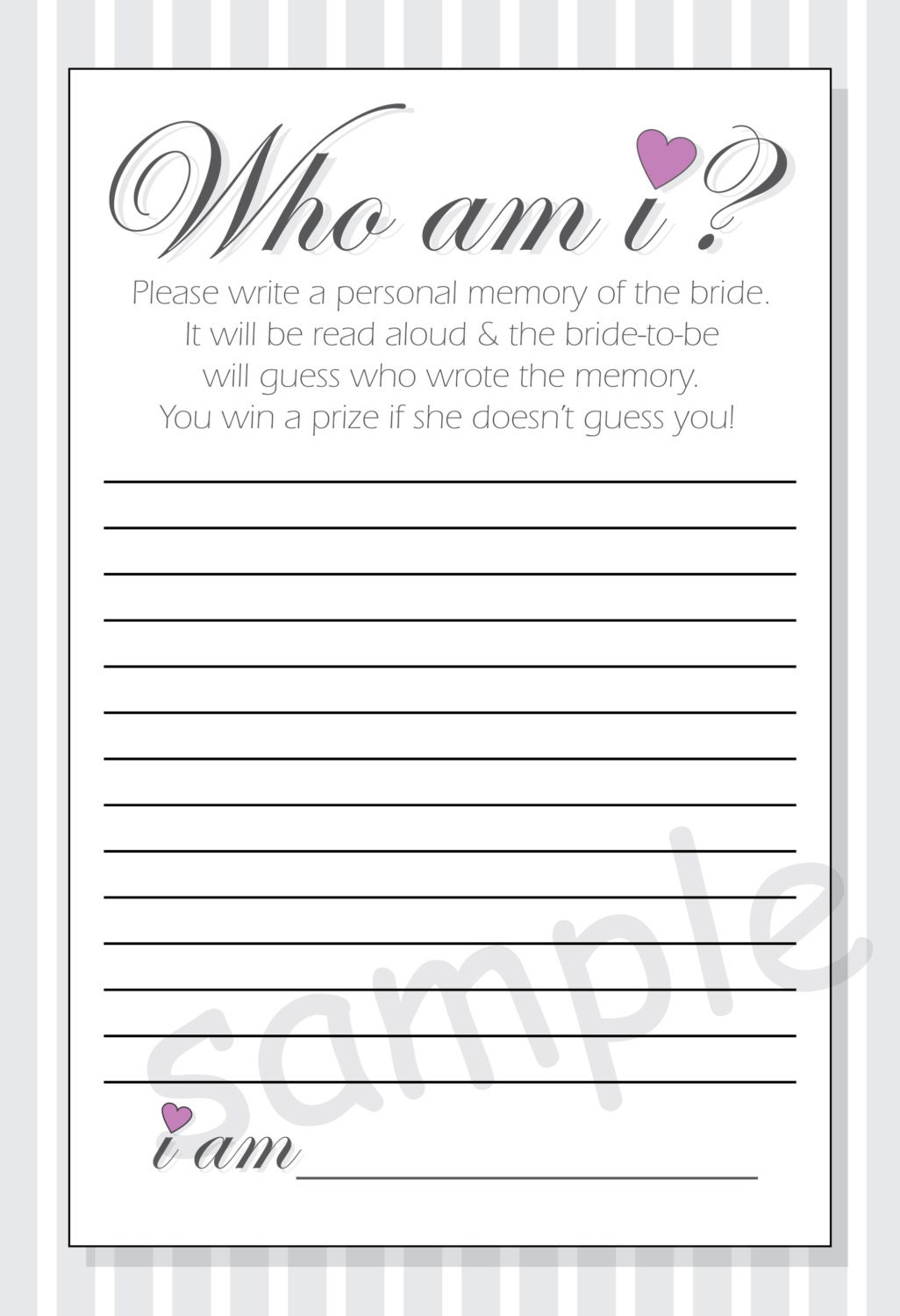 DIY Who Am I Printable Bridal Shower Game White Red - Etsy