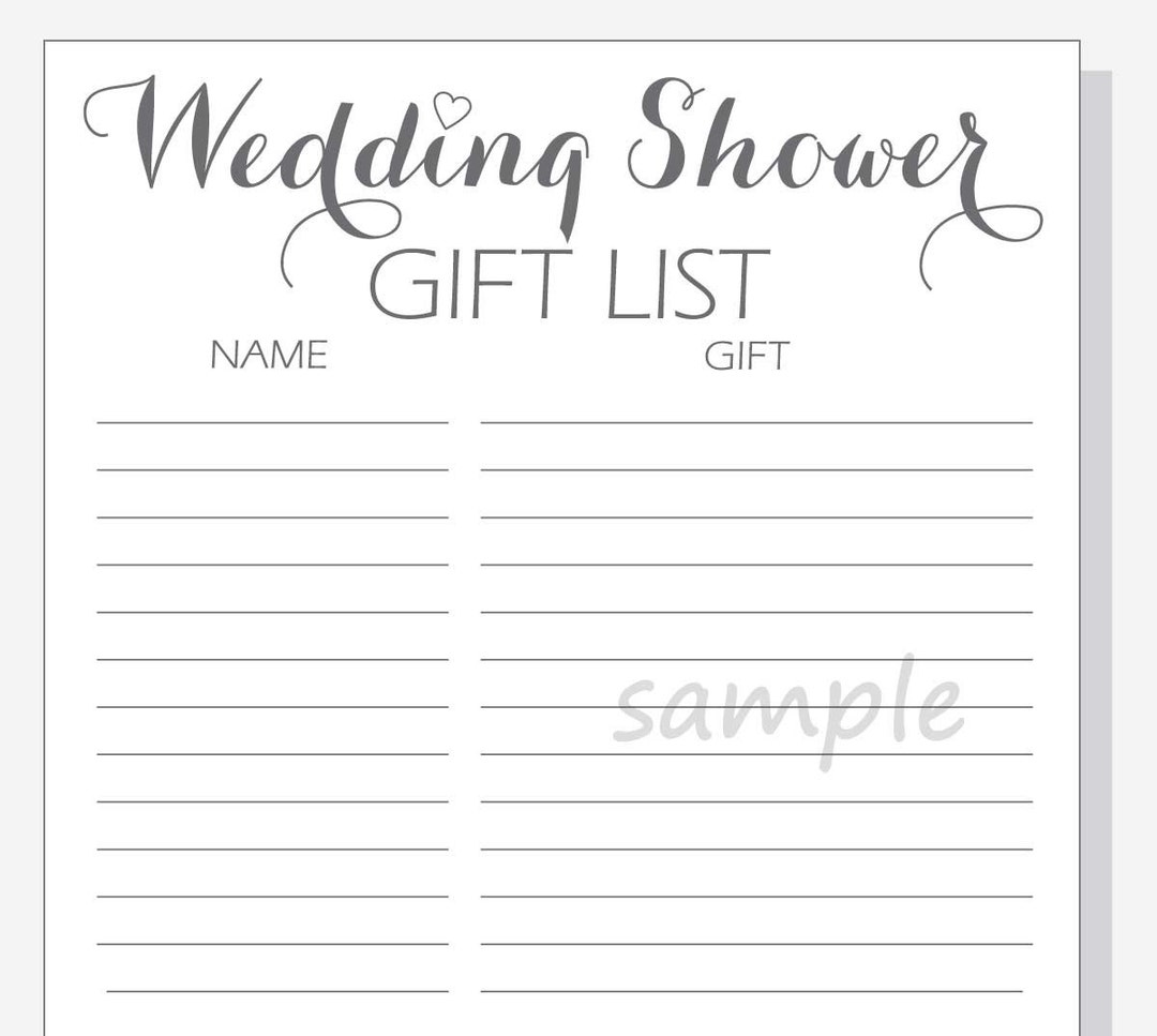 DIY Wedding Shower Gift List Printable Calligraphy Script With Red ...