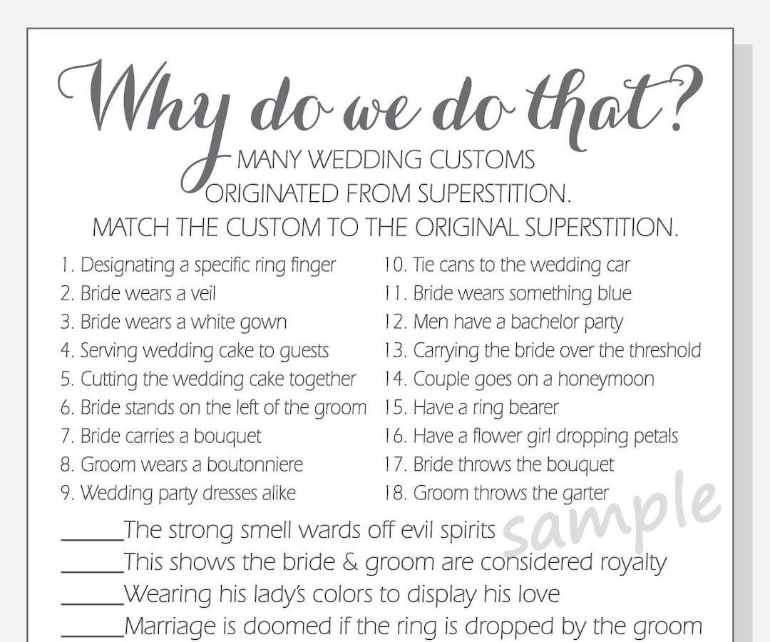 DIY Why Do We Do That Printable Cards Bridal Shower Game With Answer ...