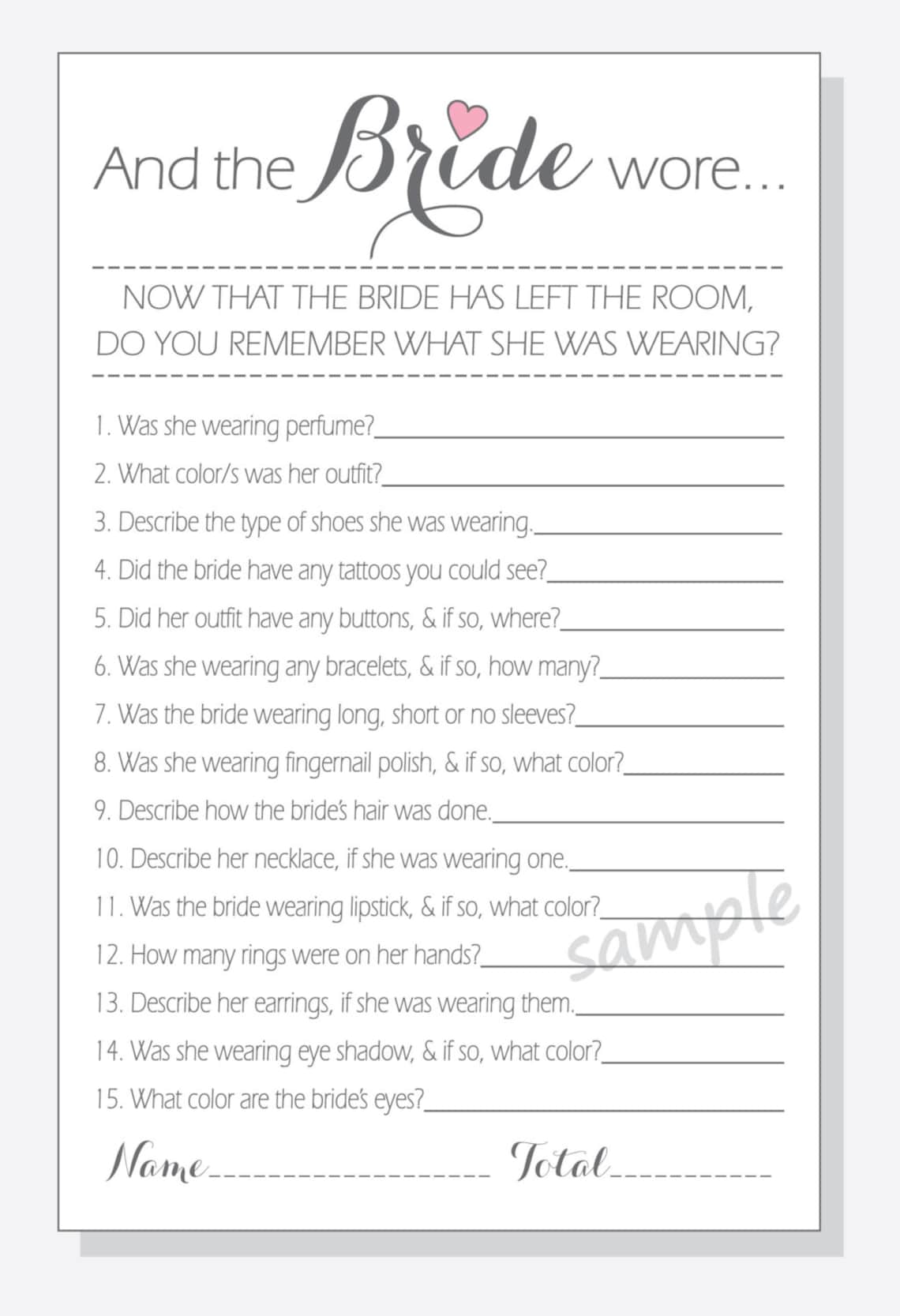 DIY and the Bride Wore... Printable Cards - Bridal Shower Game ...