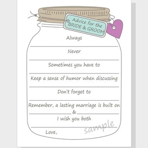 Advice for the Bride & Groom Printable Cards for a Wedding or Bridal ...