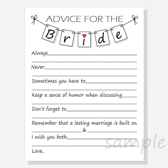 Bridal Advice Cards Printable Template Free Advice Card Printable From
