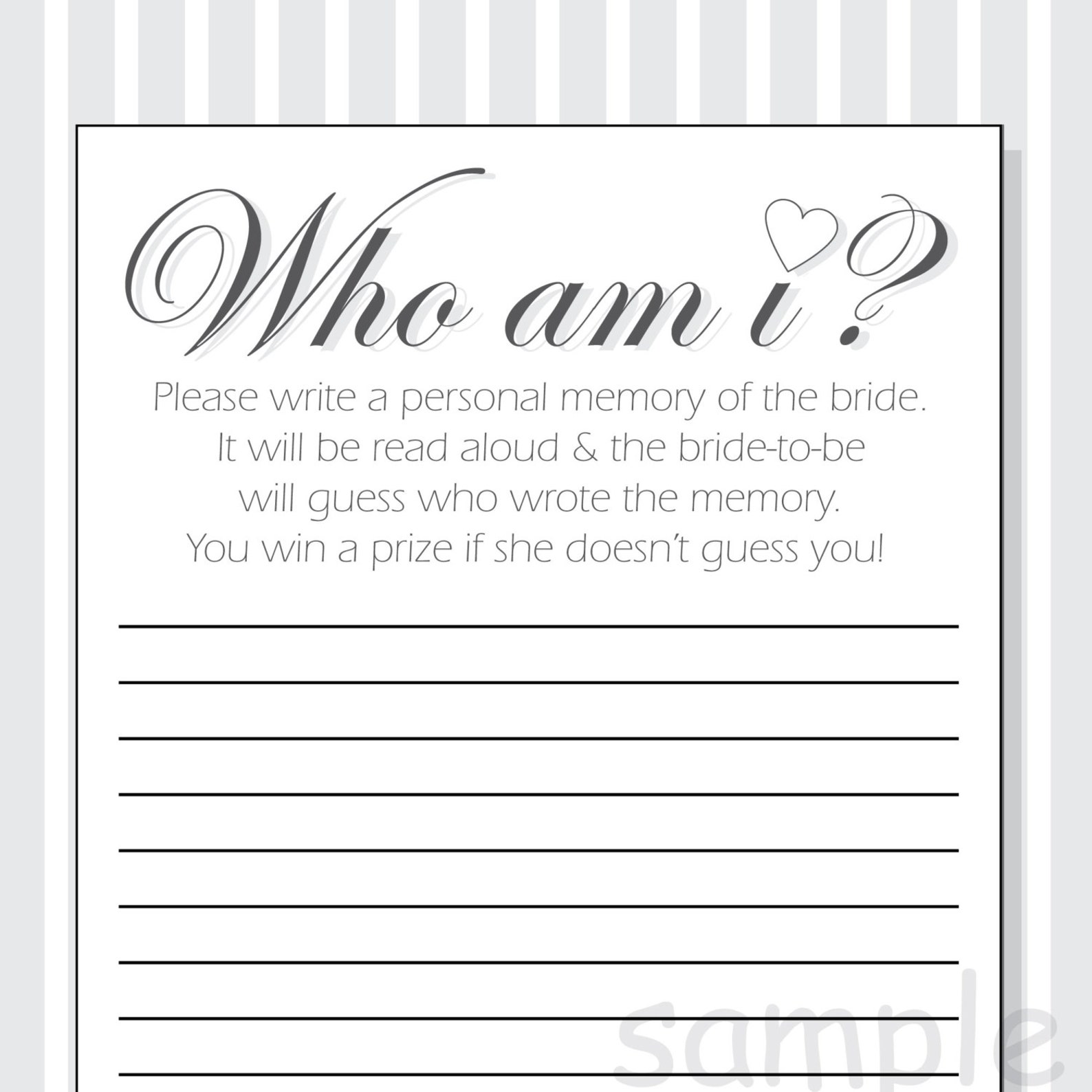 DIY Who Am I Printable Bridal Shower Game White Red - Etsy