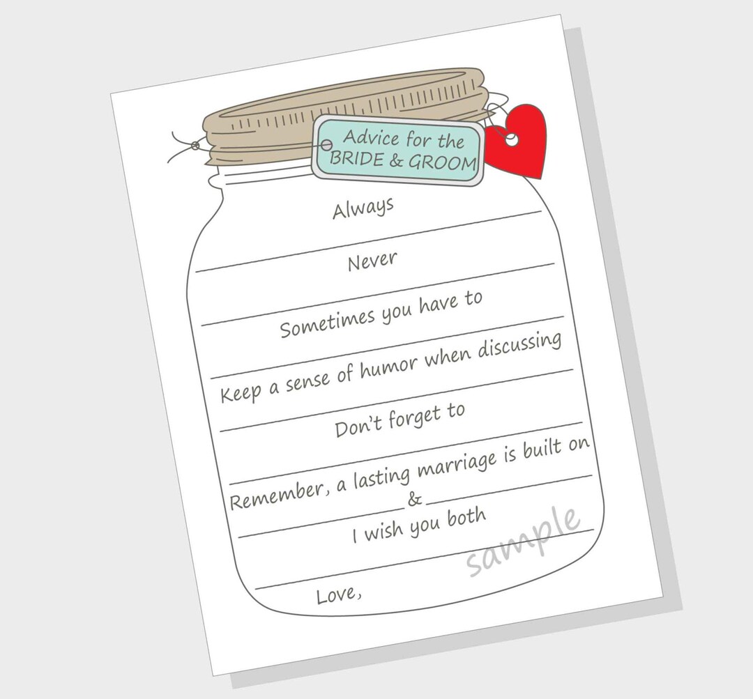 Advice for the Bride & Groom Printable Cards for a Wedding or Bridal ...