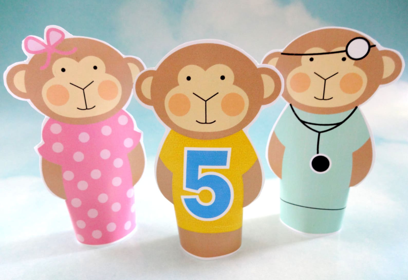 DIY Printable Finger Puppets Five Little Monkeys Jumping on the Bed PDF ...