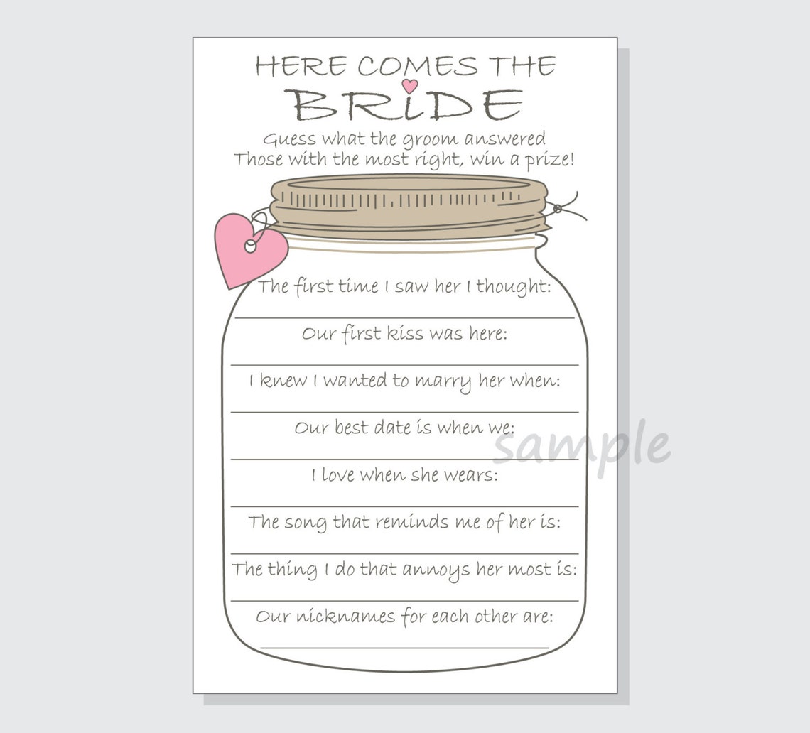 Here Comes the Bride Printable Cards Bridal Shower Game DIY | Etsy