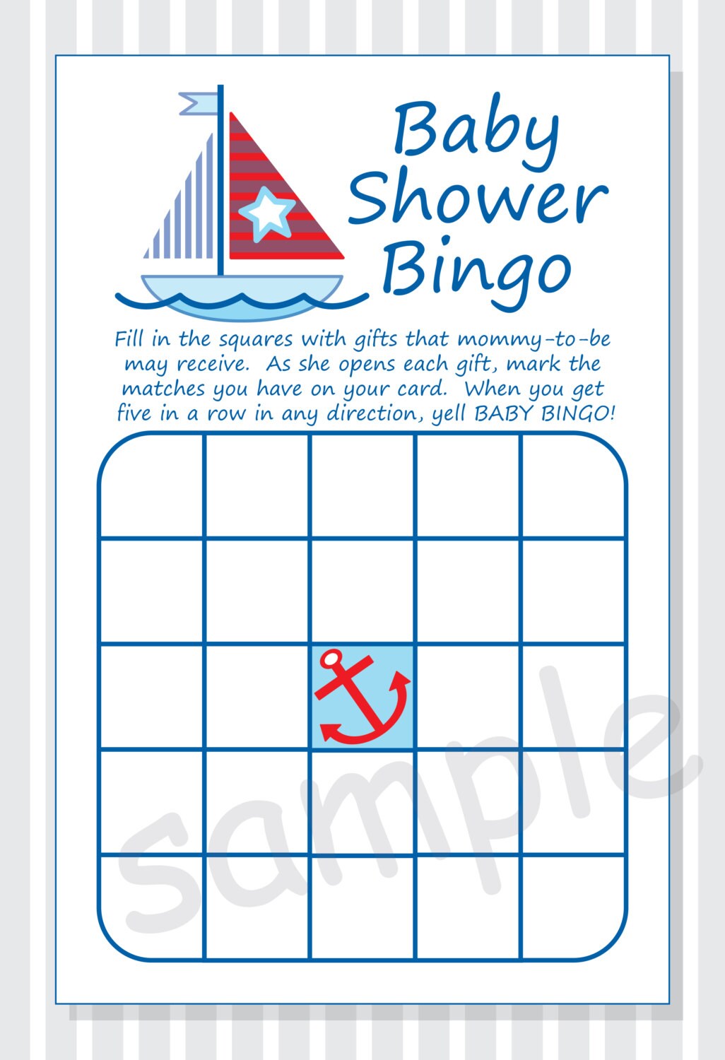Nautical Baby Shower Bingo Printable