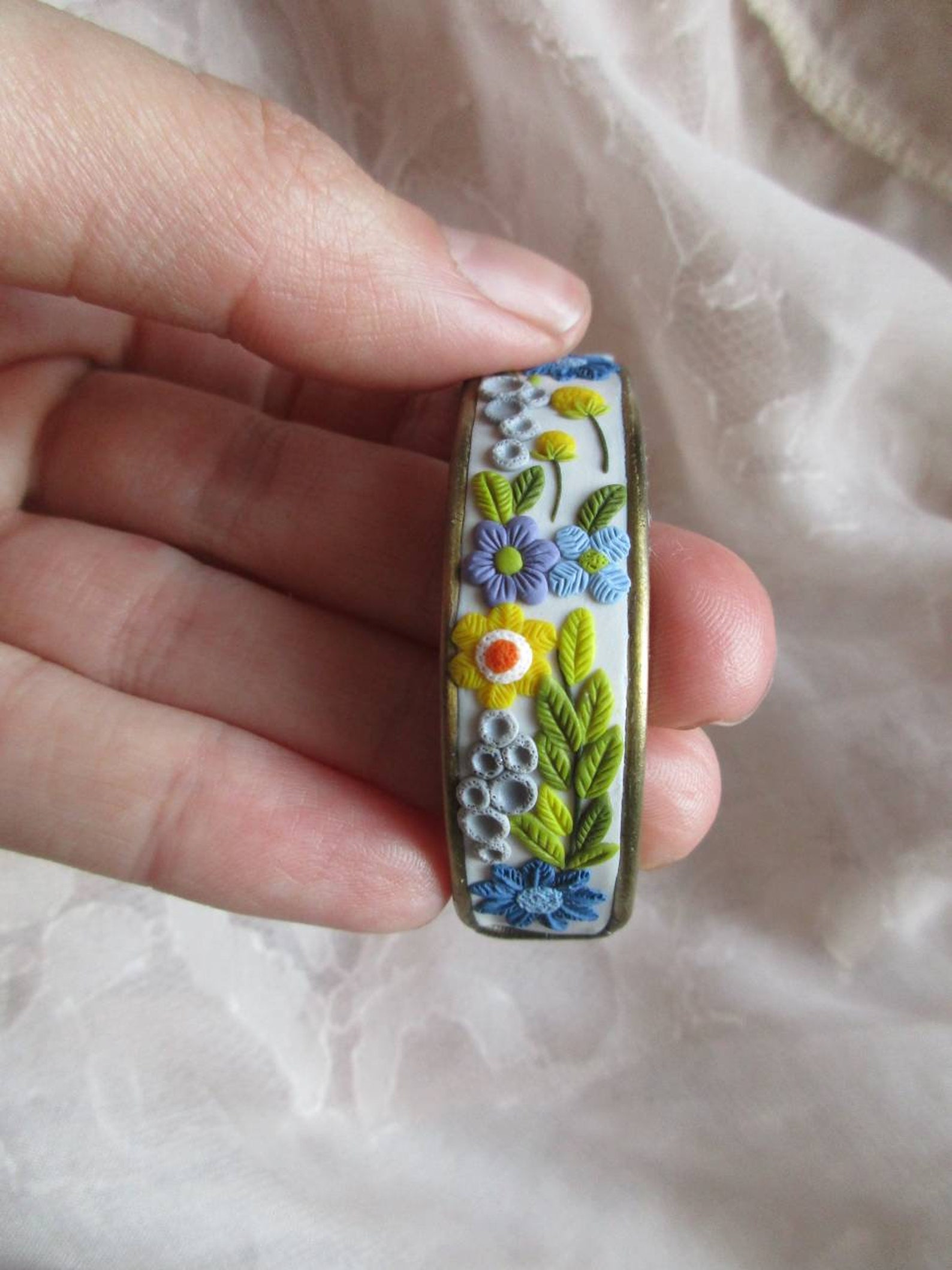Polymer Clay Bracelet Handcrafted Bracelet Floral Bracelet Flower ...