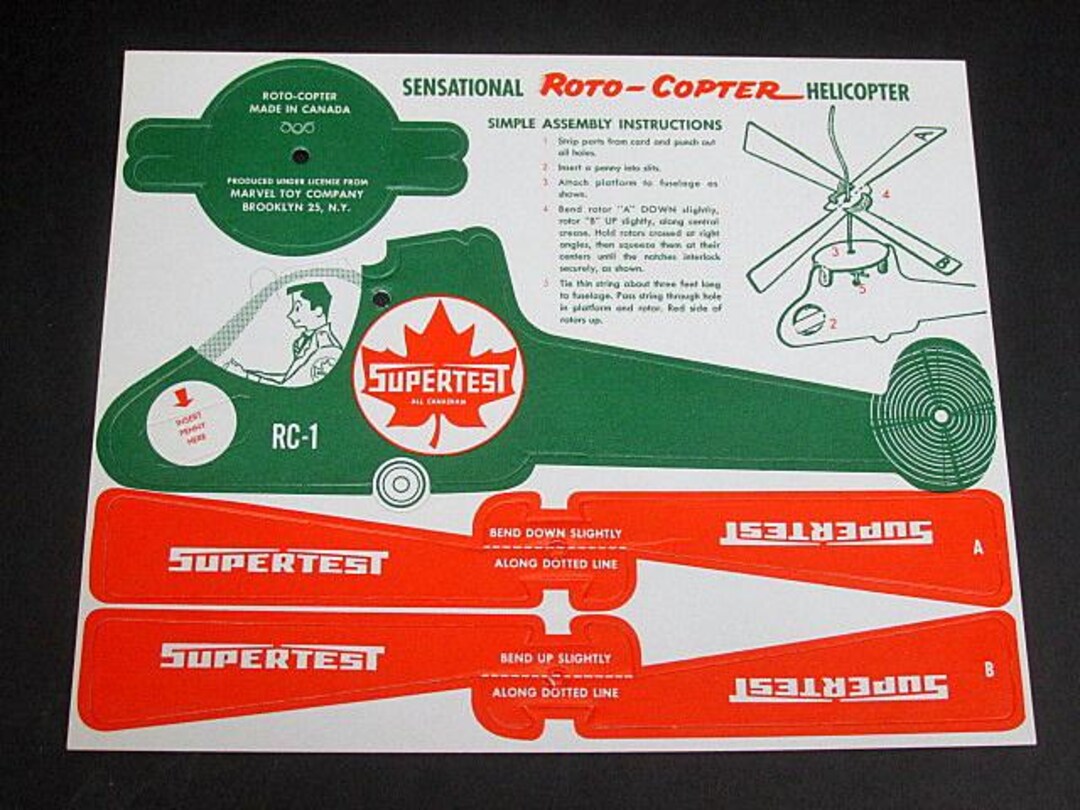 Vintage Supertest Cardboard Punch Out Roto-copter Marvel Toy Helicopter ...