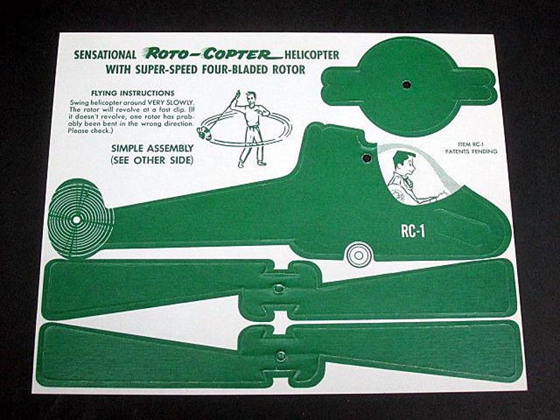 Vintage Supertest Cardboard Punch Out Roto-copter Marvel Toy Helicopter ...