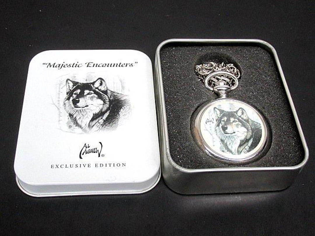 Vintage Avon Al Agnew Majestic Encounters Wolf Quartz Pocket Watch W ...