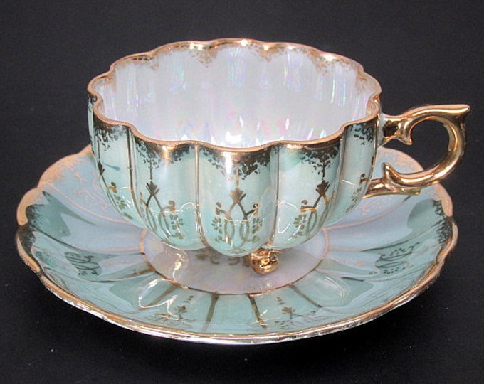 Shafford 3-footed Tea Teacup Cup & Saucer C1950's Golden Pearl Luster ...