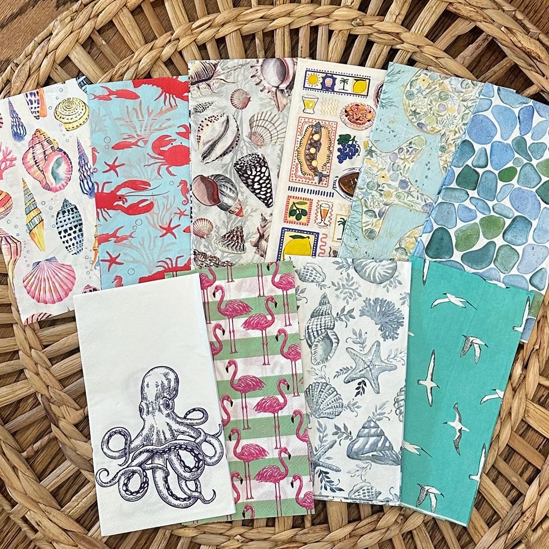 Bundle Coastal Beach Theme Napkins for Decoupage on Shells, 10 Dinner ...