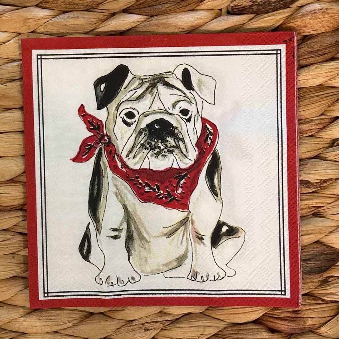 Set of 2 Bulldog Mascot With Red Trim - Cocktail Size Napkins for ...