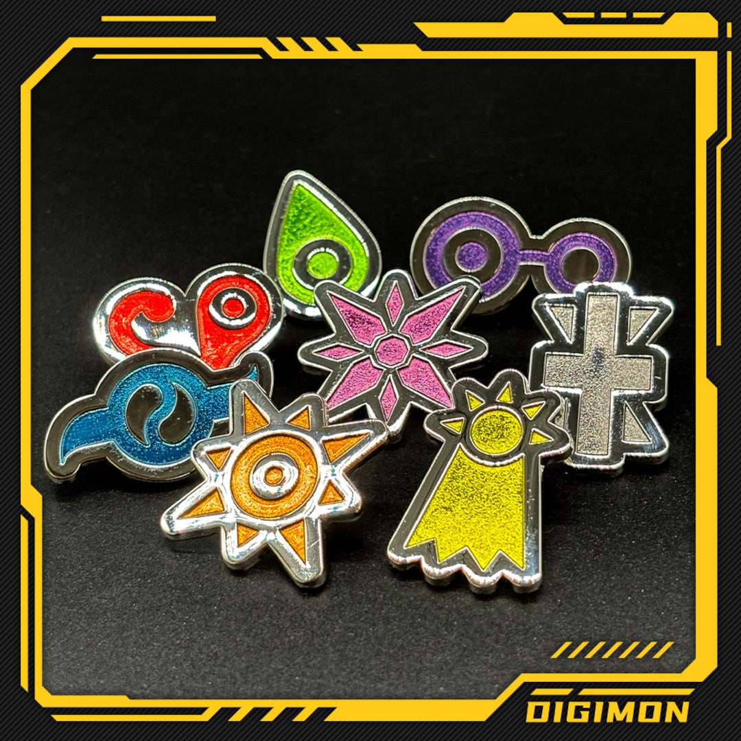Digimon Crests Enamel Pin 8 Colors Season 1 Agumon Gabumon Tailmon ...