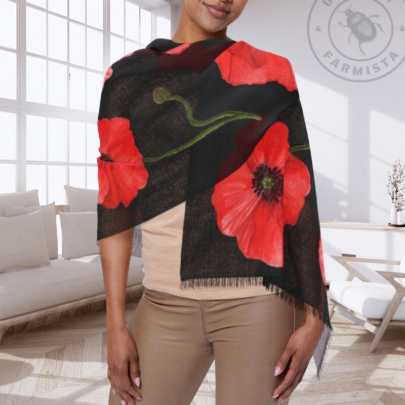 Black and Red Poppy Scarf - Etsy