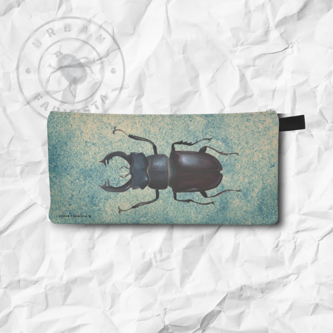 Pencil Case With Large Stag Beetle on Blue-green Background | Hand-made ...