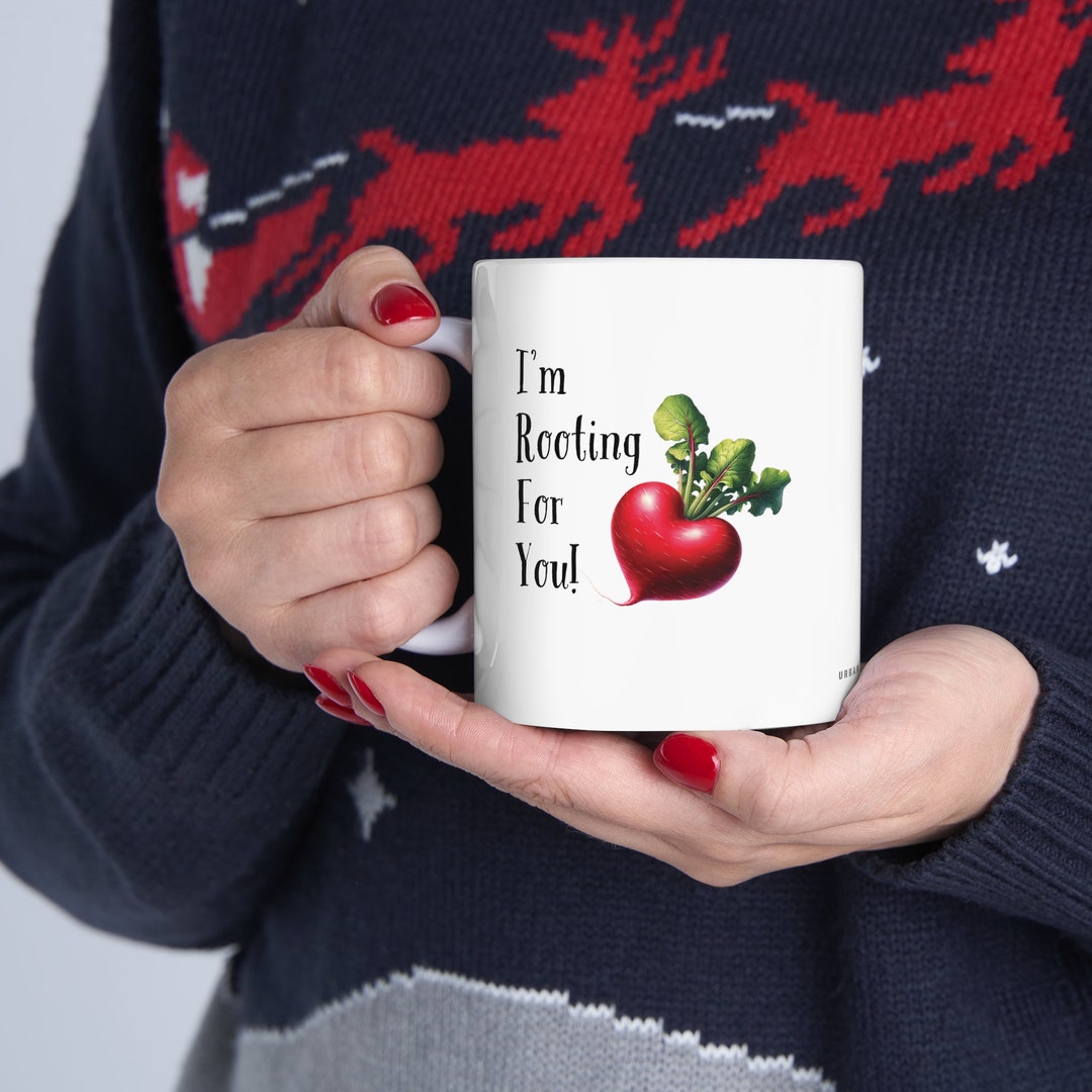 White Ceramic Mug 11oz With Heart-shaped Radish and the Supportive ...