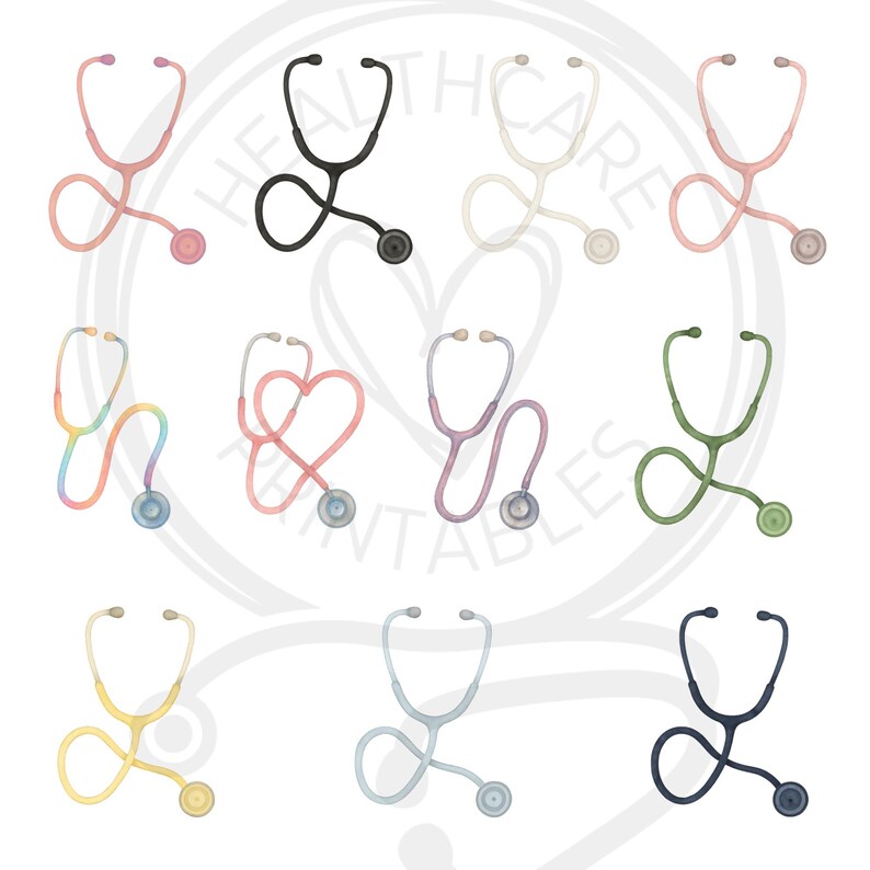 Watercolor Stethoscope Clipart – 11 PNG Bundle – Future Nurse Doctor ...