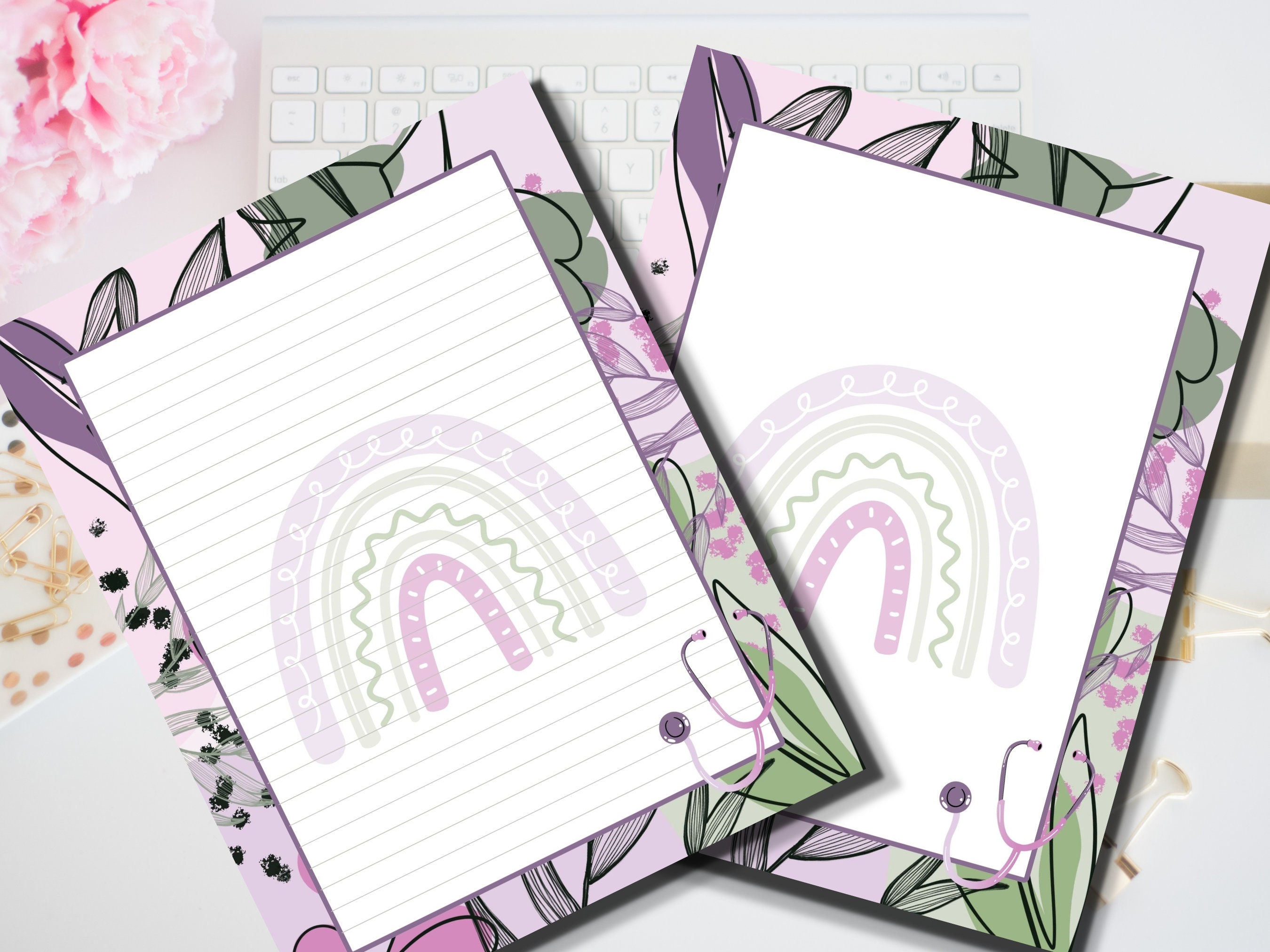 Retro Boho Rainbow Nurse Healthcare Printable Stationery | Lined and ...
