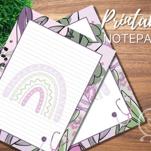 Retro Boho Rainbow Nurse Healthcare Printable Stationery | Lined and ...