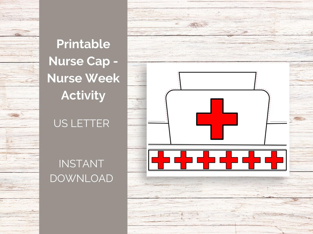 Nurse Hat Cap Printable Red, Nurse Week Month Digital Page, Kids Craft ...
