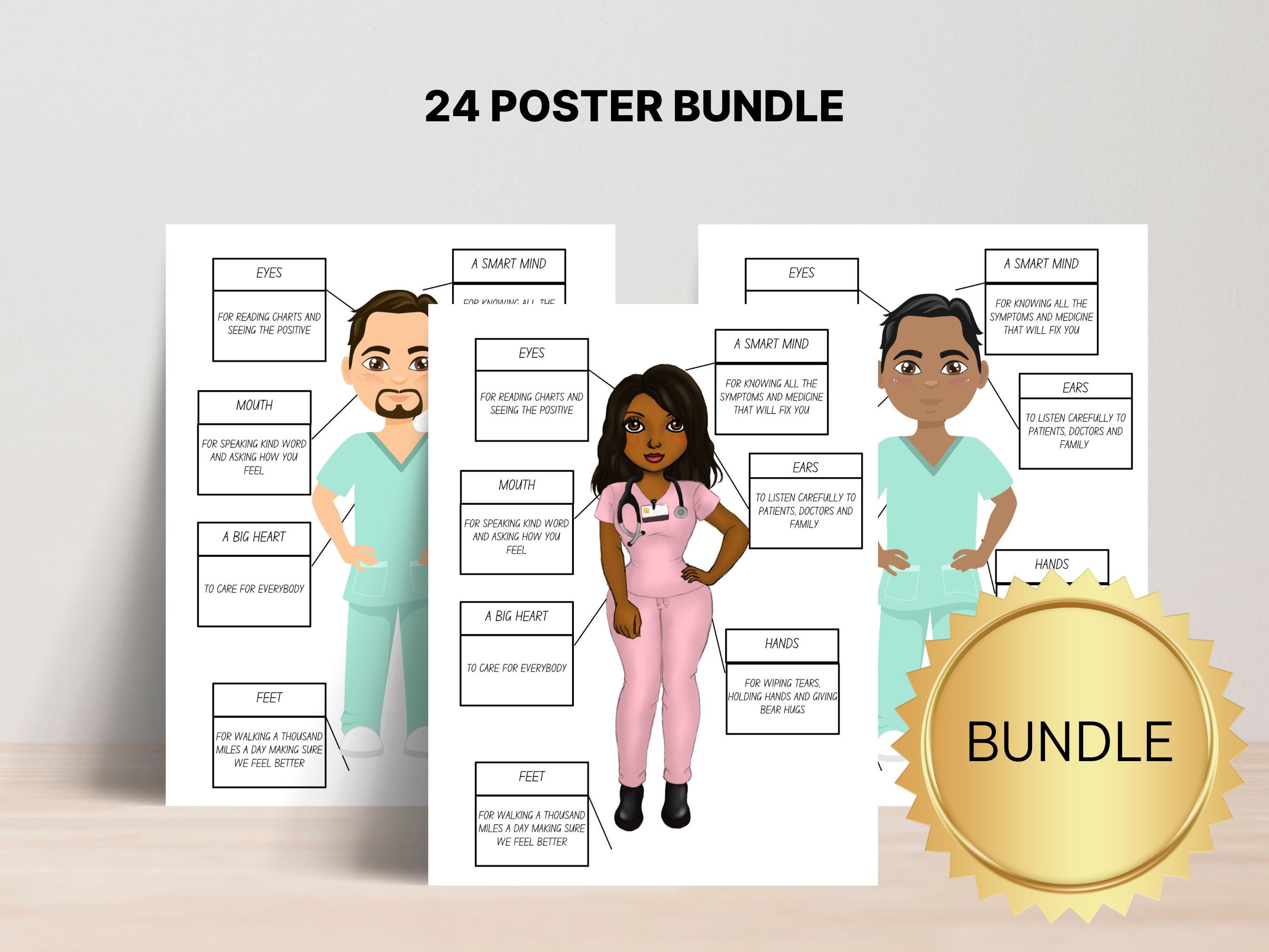 Parts of a Nurse Printable Bundle, 24 Diverse Nurse Posters PDF ...