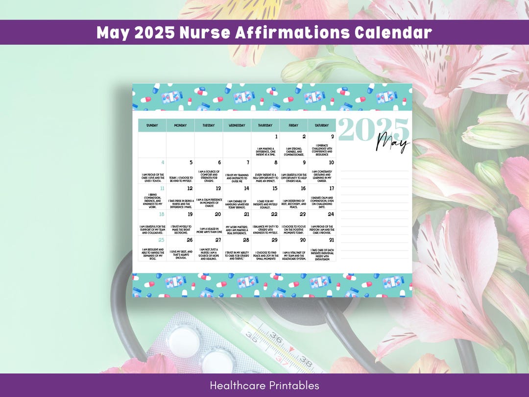 May 2025 Nurse Affirmation Calendar Printable, Daily Nurse Affirmations ...