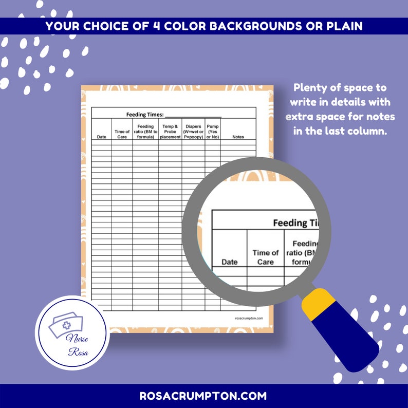 Printable NICU to Home New Baby Tracker Tube Feeding Daily Chart ...