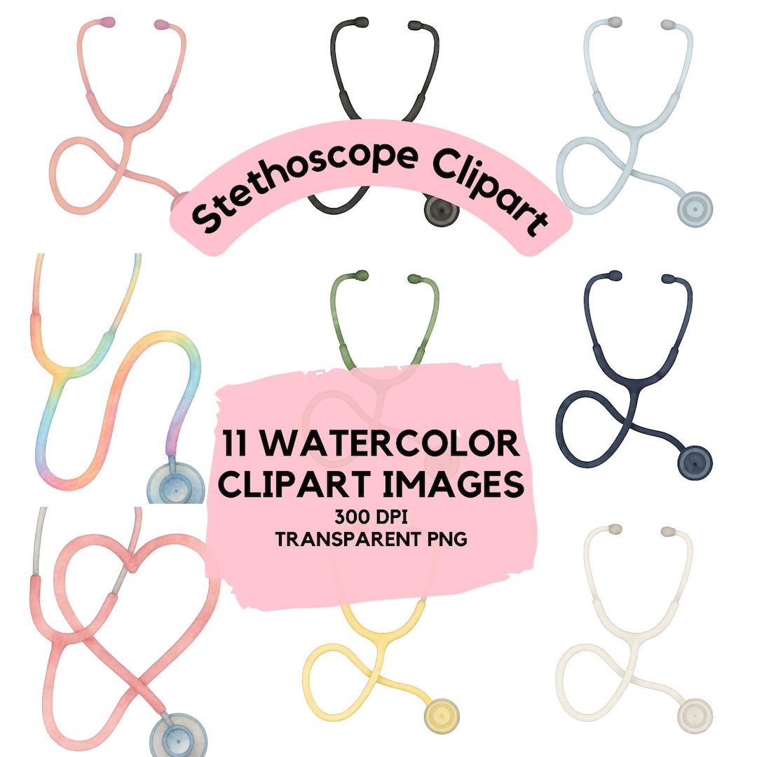 Watercolor Stethoscope Clipart – 11 PNG Bundle – Future Nurse Doctor ...