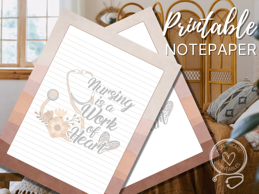 Nursing is a Work of Heart Printable Stationery HP-PS100D5 | Boho Lined ...