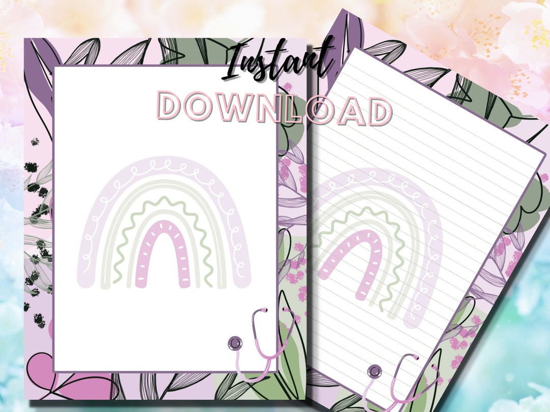Retro Boho Rainbow Nurse Healthcare Printable Stationery | Lined and ...