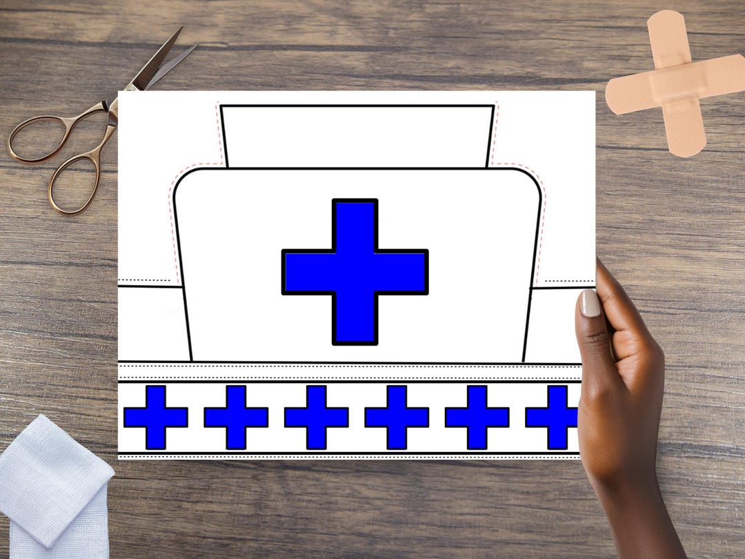 Nurse Hat Cap Printable Blue, Nurse Week Month Digital Page, Kids Craft ...
