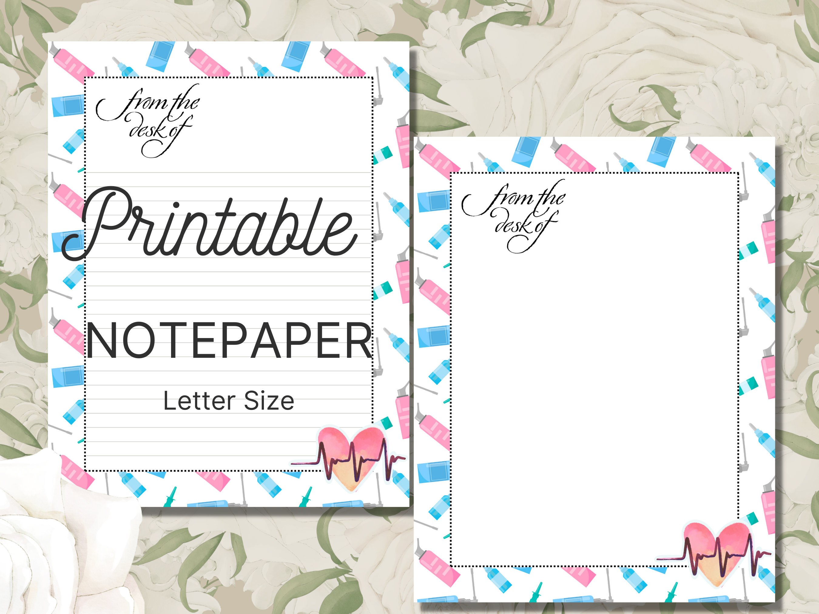 Pretty Nurse Printable Stationery | From the Desk of Lined and Unlined ...
