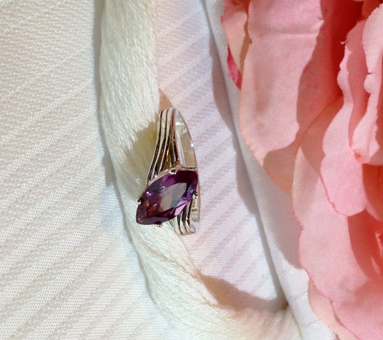 Sparkling Marquis Shaped Alexandrite Lab Corundum Ring 925 Sterling ...