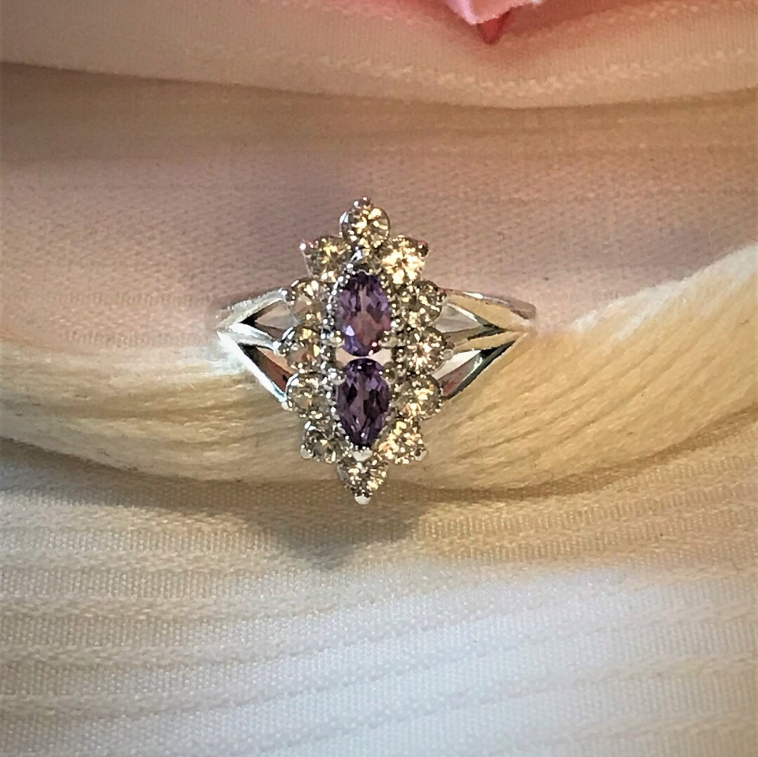 Sparkling Alexandrite Lab Corundum Accented Ring ~ 925 Sterling Silver ...