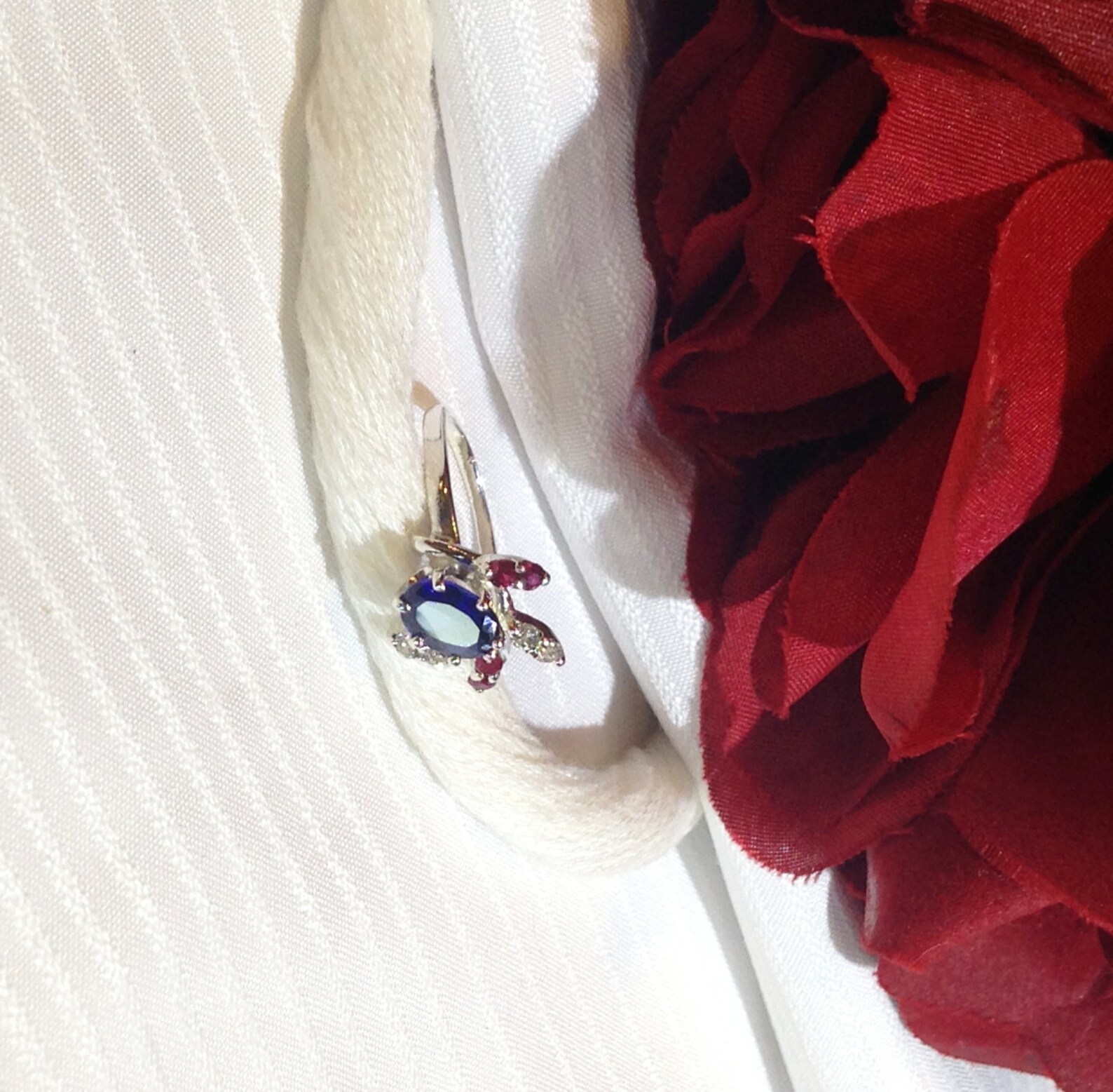 Sparkling Red White and Blue Ring 925 Sterling Silver - Etsy