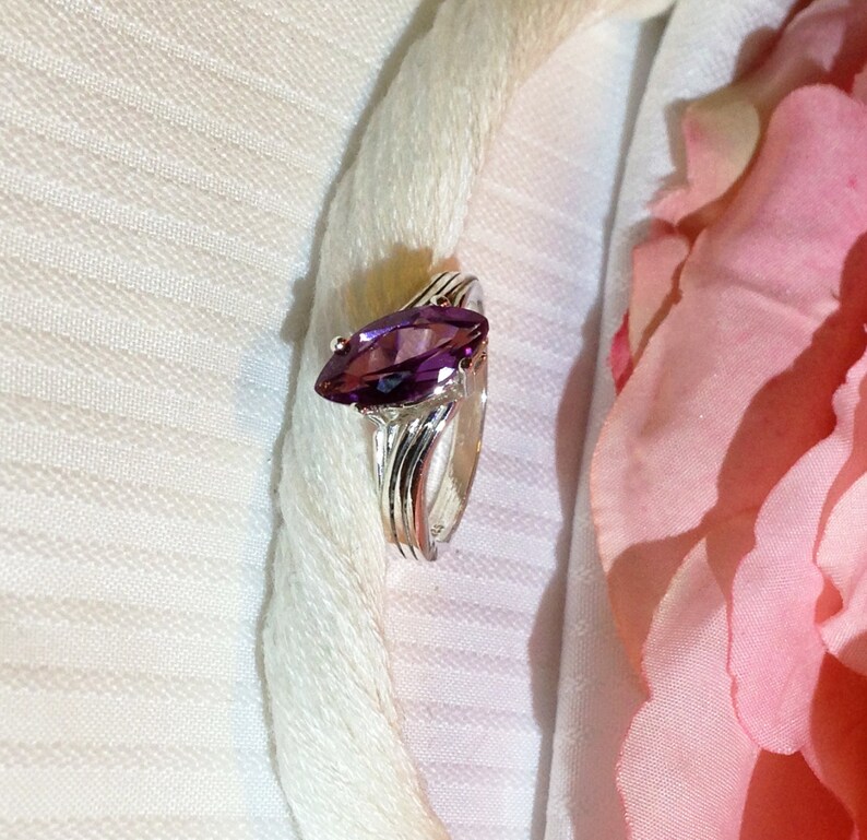 Sparkling Marquis Shaped Alexandrite Lab Corundum Ring ~ 925 Sterling ...