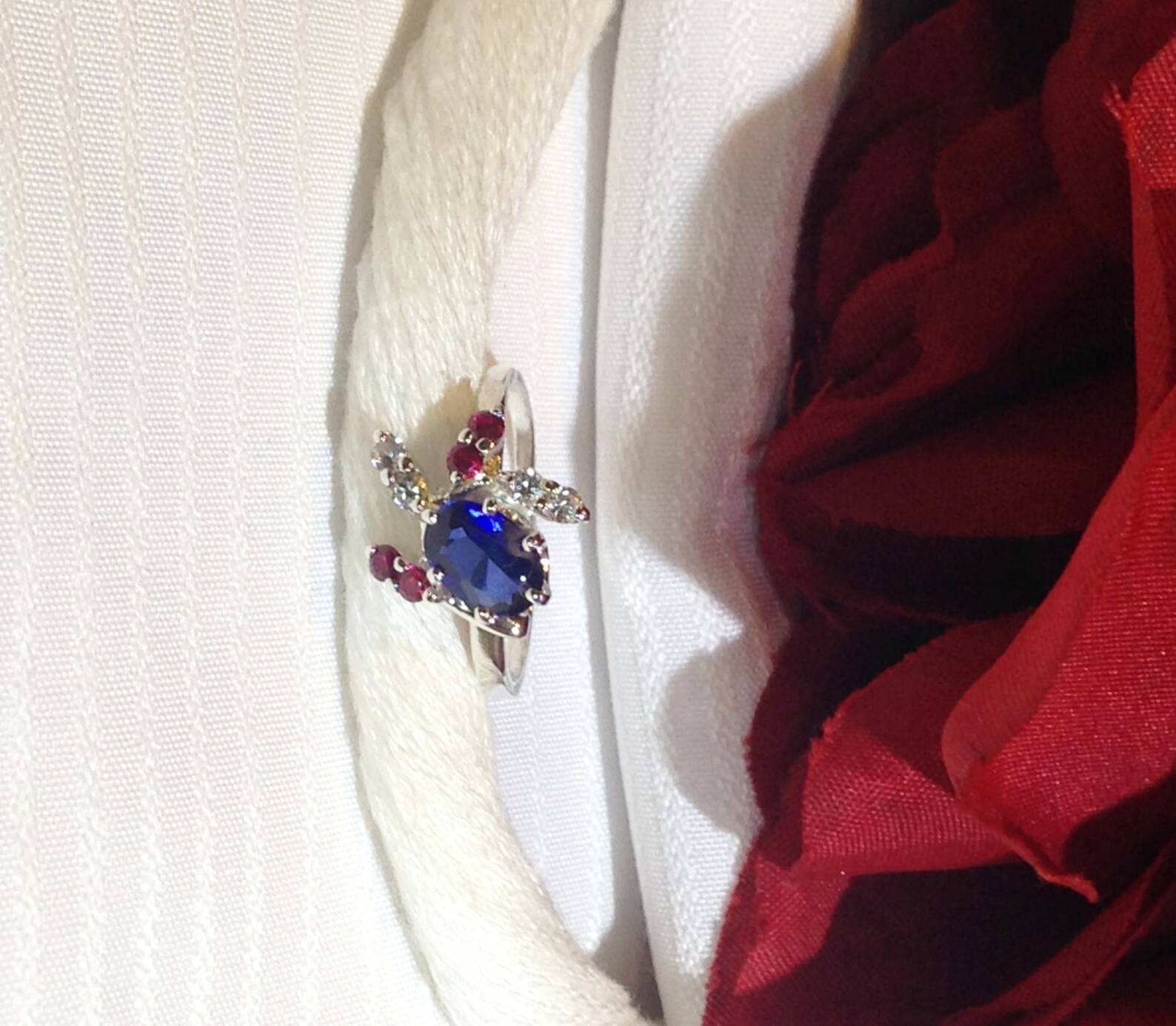 Sparkling Red White and Blue Ring 925 Sterling Silver - Etsy