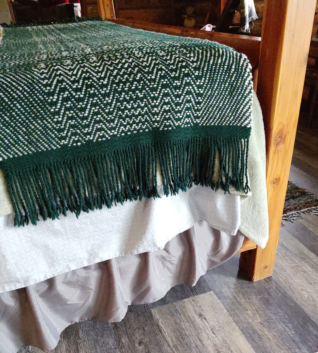 Full Bed Scarf - Bed Runner - Full Size - "spruce & Cream". #21W01 - Etsy