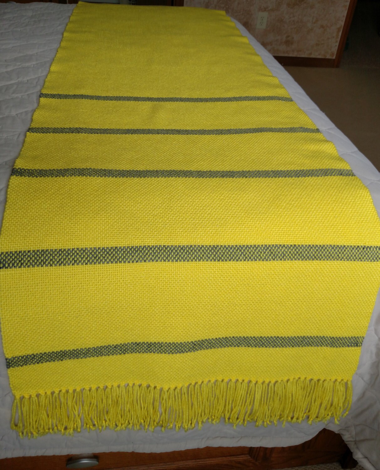 Custom Bed Scarf - Bed Runner - King Size - "yellow With Grey Stripe ...