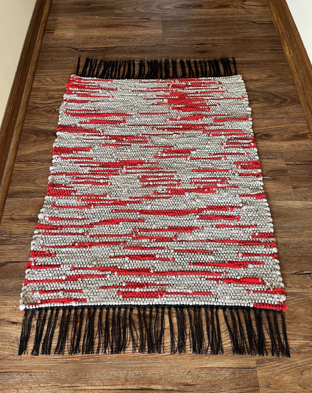 Scarlet and Grey Rug Hand Woven Natural Cotton. 2305 - Etsy