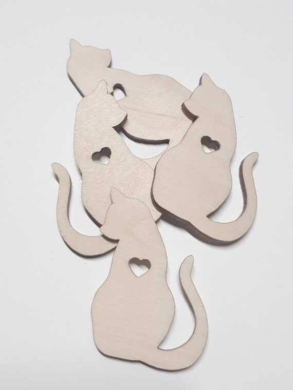 Set of 12 Wooden Cat Cut Outs Scrap Booking Decoupage - Etsy