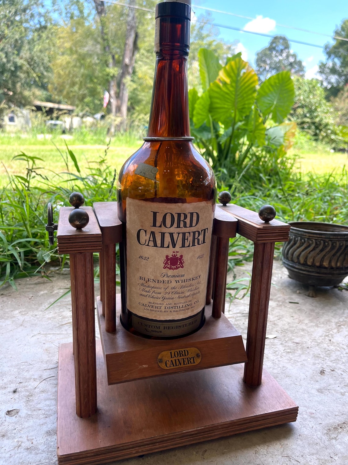 Lord Calvert Collectible Bottle With Wooden Cradle, Whiskey Decanter ...