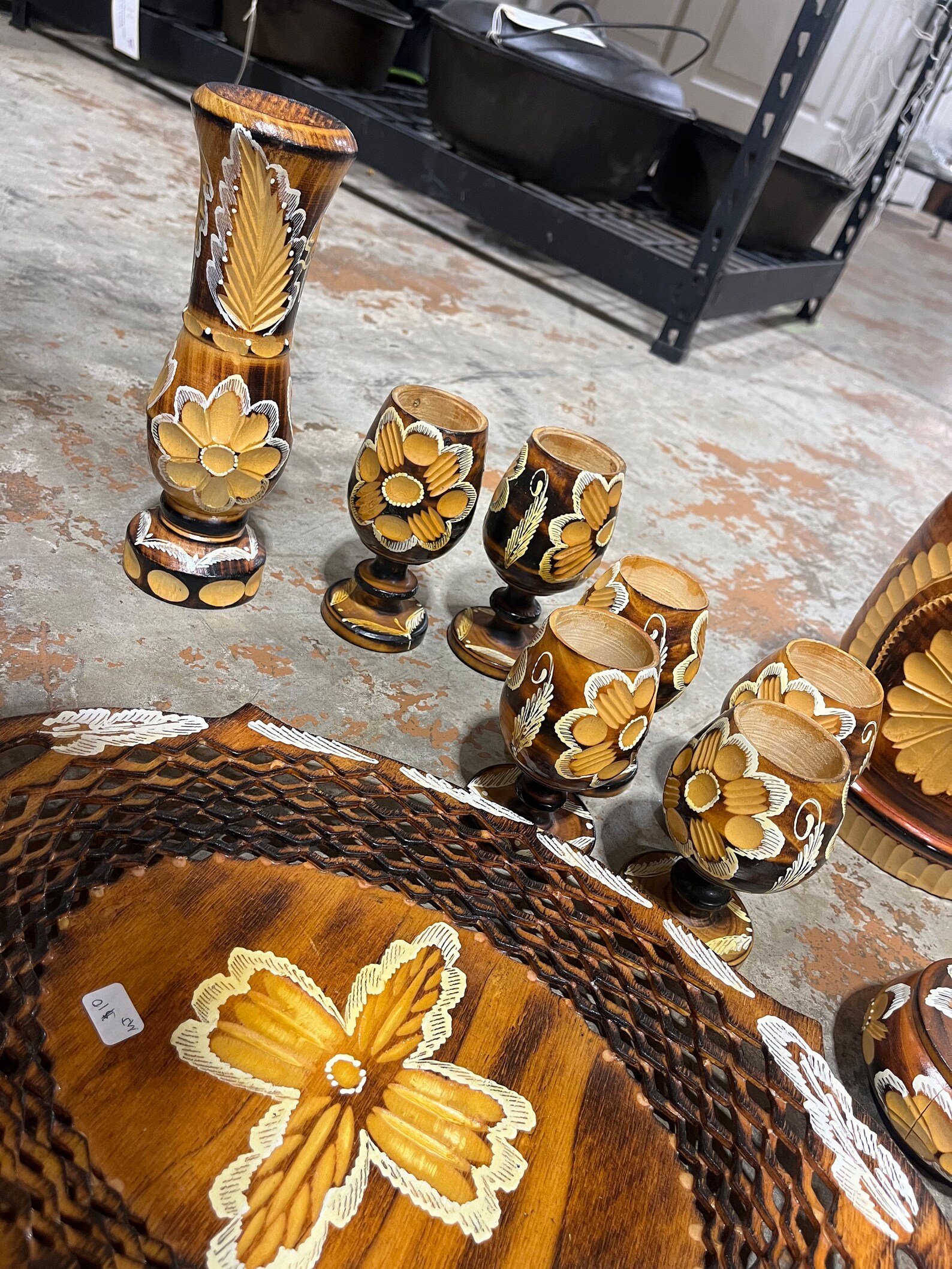 Vintage Wood Carved Dishes Set, Retro Kitchen Decor, Rustic Display ...