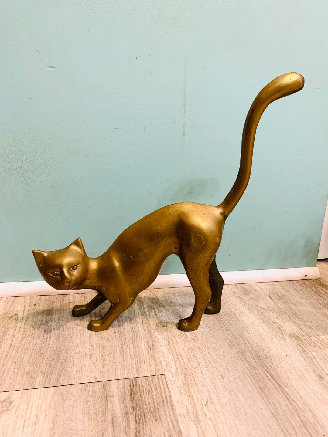 Brass Cat Sculpture Art Deco Style, Life Size Cat Statue Home Decor ...